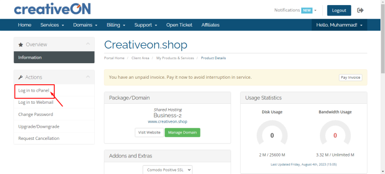 How To Login Cpanel Through creativeON Portal | creativeON
